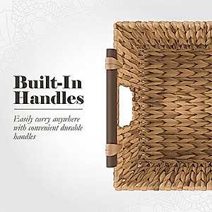 American Atelier Water Hyacinth Wicker Basket with Handles | 2Pack Square Woven Wicker Storage Baskets with Builtin Carry Handles | Laundry Storage or Pantry Bin | Natural Weave | American Atelier