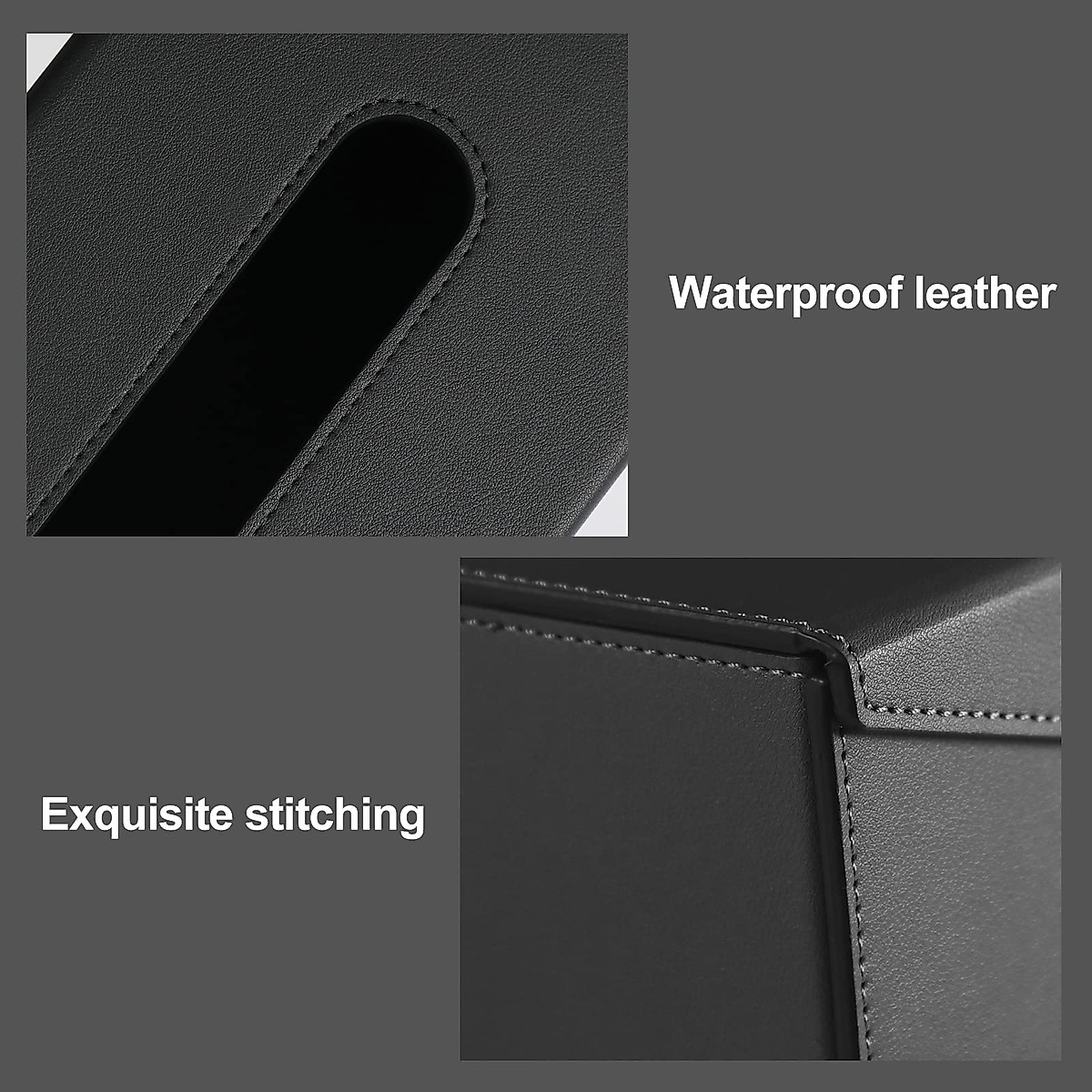 MEIBOOCH Foldable Tissue Box Cover Rectangular Leather Tissue Box Holder with Magnetic Closure (3.6 inches high, Black)