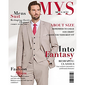 MY'S Men's Blazer Vest Pants Set, One Button Jacket Waistcoat and Trousers, Solid Party Wedding Dress Burgundy Small