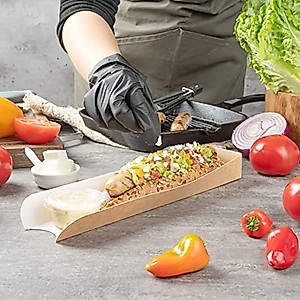 Restaurantware Bio Tek 11.8 x 2 x 1.3 Inch Hot Dog Trays 200 Open-Design Hot Dog Containers - Greaseproof Recyclable Kraft Paper Hot Dog Serving Trays