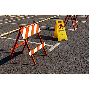 Alpine Two-Sided Fold-Out No Parking Signs, Pack of 3 - Portable Outdoor Folding Floor Sign - Yellow Self Standing & Easy to Read Plastic Board for Restaurants and Businesses