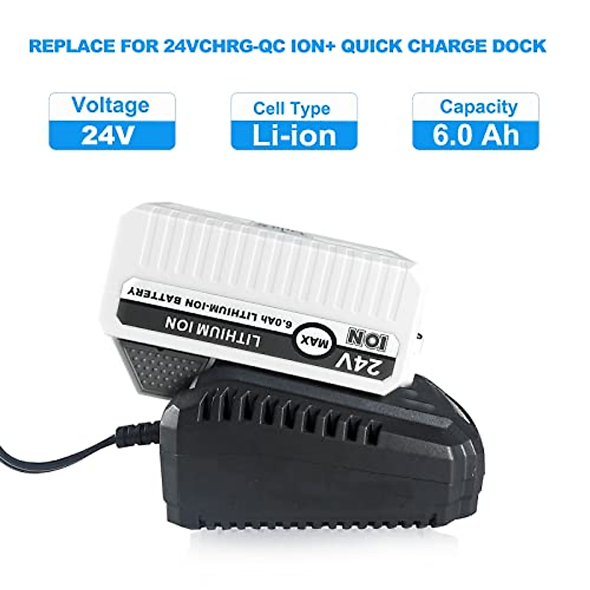Gemho 6.0Ah 24V Replacement Battery Compatible with Snow Joe Compatible with Sun Joe iON+ System 24V 24BAT-LTX 24VBAT-LTW 24VBAT-LTE 24VBAT-LT 24VBAT 24VBAT-XR Lithium Ion Power Tool Battery