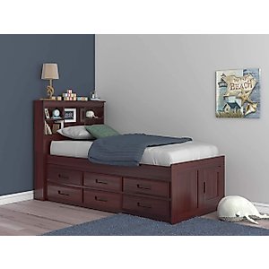 Discovery World Furniture Captain Bed with 6 Drawers (Twin, Merlot)