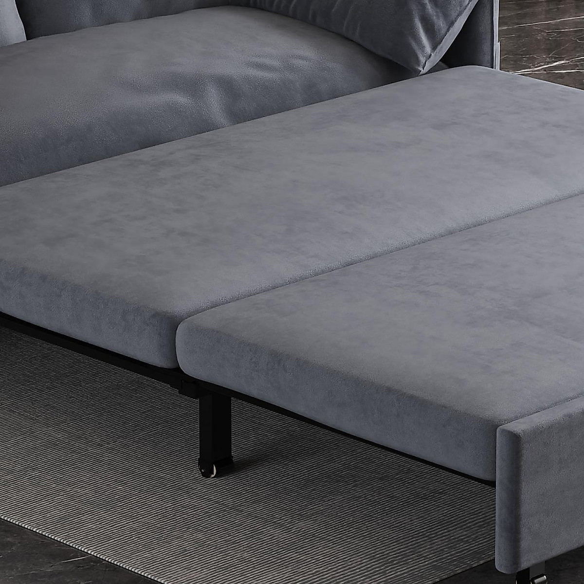 HomSof 63.8" Queen Pull Out Sofa Bed,3-in-1 Convertible Sleeper Sofa with 2 Soft Pillows,Multi-Functional Velvet Loveseat Bed for Living Room,Bedroom,Apartment,Office,Grey