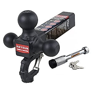 REYSUN Trailer Hitch 864011L Tri Ball Mount with Hook, Tactical Tow Hook, Fits 2 inch Hitch Receiver, Secure with Self-Lock Latch, Matt Black, 5/8 Inch Hitch Lock Included…