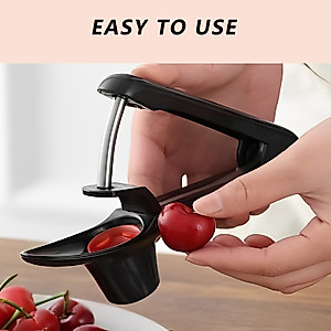Cherry Pitter - Heavy-Duty Olive and Cherry Pitters Corer Tool with Space-Saving Lock Design, Multi-Function Cherries Stoner Seed Remover Tool for Making Cherry Jam (Black)