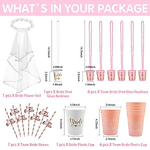 HYOWCHI Bachelorette Party Favors, Bridal Shower Bachelorette Party Decorations Supplies, Bride Sash, Sunglasses, Makeup Bag, Cup, Shot Glasses Necklace, Scrunchies, Tattoo, Bride Veil, Koozies