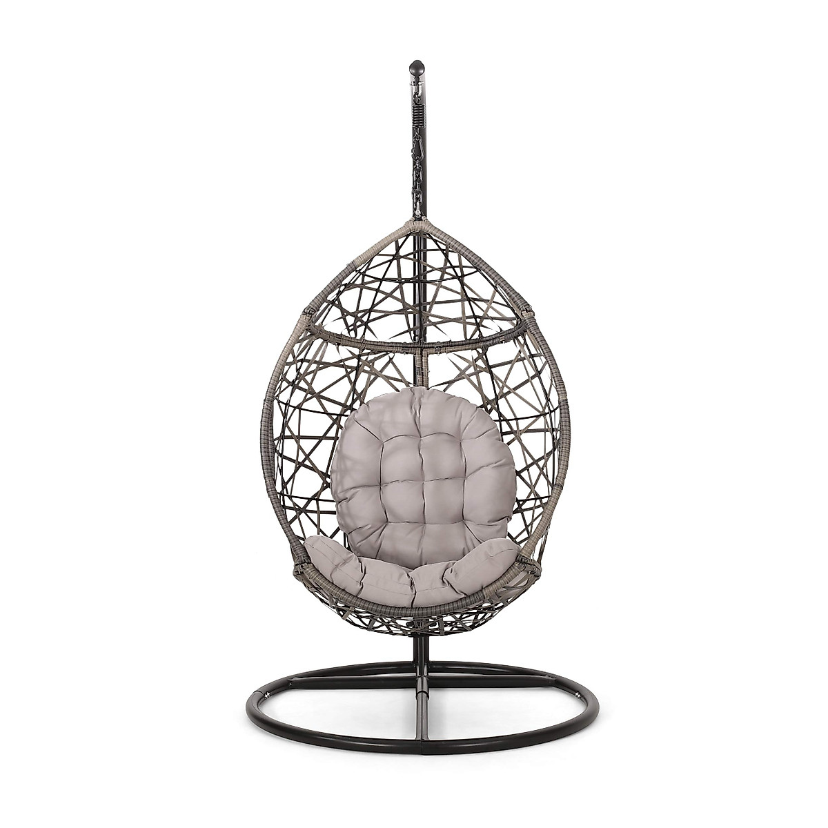 CHRISTOPHER KNIGHT HOME Tammy Outdoor Wicker Tear Drop Hanging Chair, Gray and Black