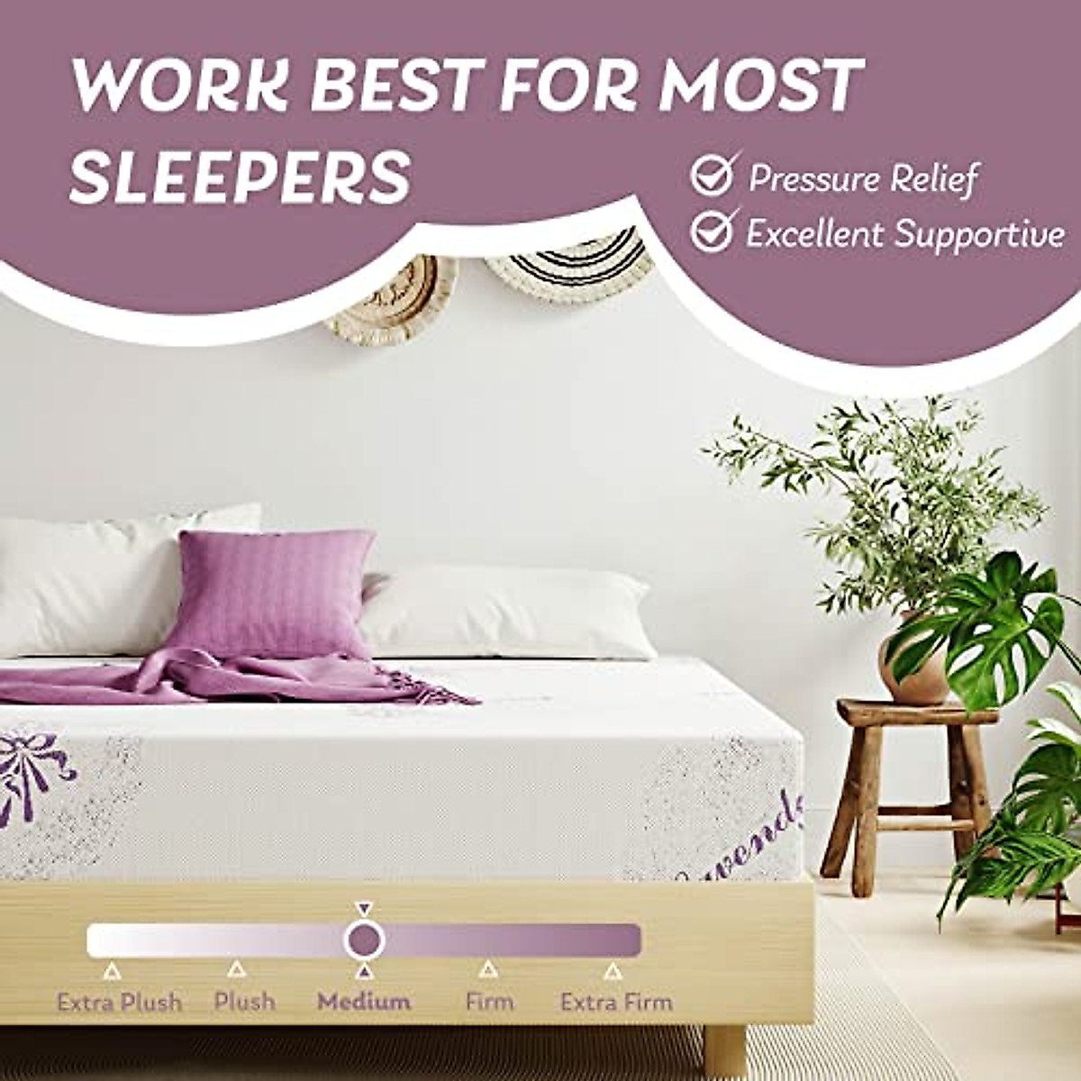 Dyonery Lavender Twin Memory Foam Mattress 8 Inch, Bed in a Box, CertiPUR-US Certified, AeroFusion Memory Foam, Made in USA, Medium, 38”x75”x8”, Purple