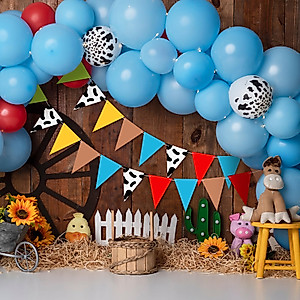 Smoothnovelty 45 ft Cartoon Story Party Decorations Red Blue Yellow Toy Themed Birthday Banner Flags Cloud and Cow Print Rainbow Triangle Pennant Flag Garland for Baby Shower Party Decor