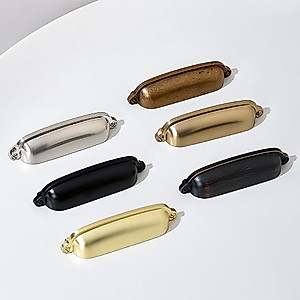 HARPOON 10 Pack Bin Cup Handle Pulls,Vintage Drawer Pulls,Cabinet Hardware,Shell Handle,3.78 Inch Black