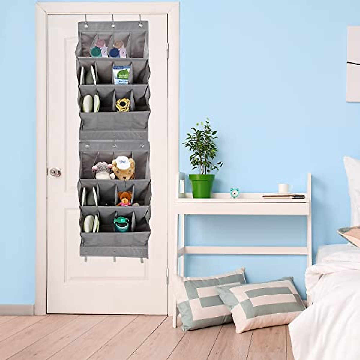 Yiketary 2 Pack Over The Door Shoe Organizer, 12 Large Pockets Hanging Shoe Organizer, Door Shoe Rack with 6 Hooks Shoes Storage Holder for Shoes, Sneakers, and Home Accessories, Grey