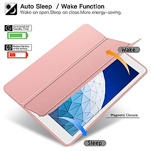 Ztotop Case for iPad Air 10.5" (3rd Gen) 2019/iPad Pro 10.5" 2017 with Pencil Holder, Ultra Slim Soft TPU Back and Trifold Stand Cover with Auto Sleep/Wake Full Body Protective Smart Case Rose Gold