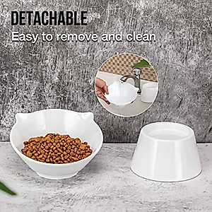 Detachable Elevated Cat Bowls, 15° Tilted Raised Cat Food Bowl Anti-Vomiting,Whisker Friendly, Adjustable Cat Dishes for Protecting Spine,Adult Kitten