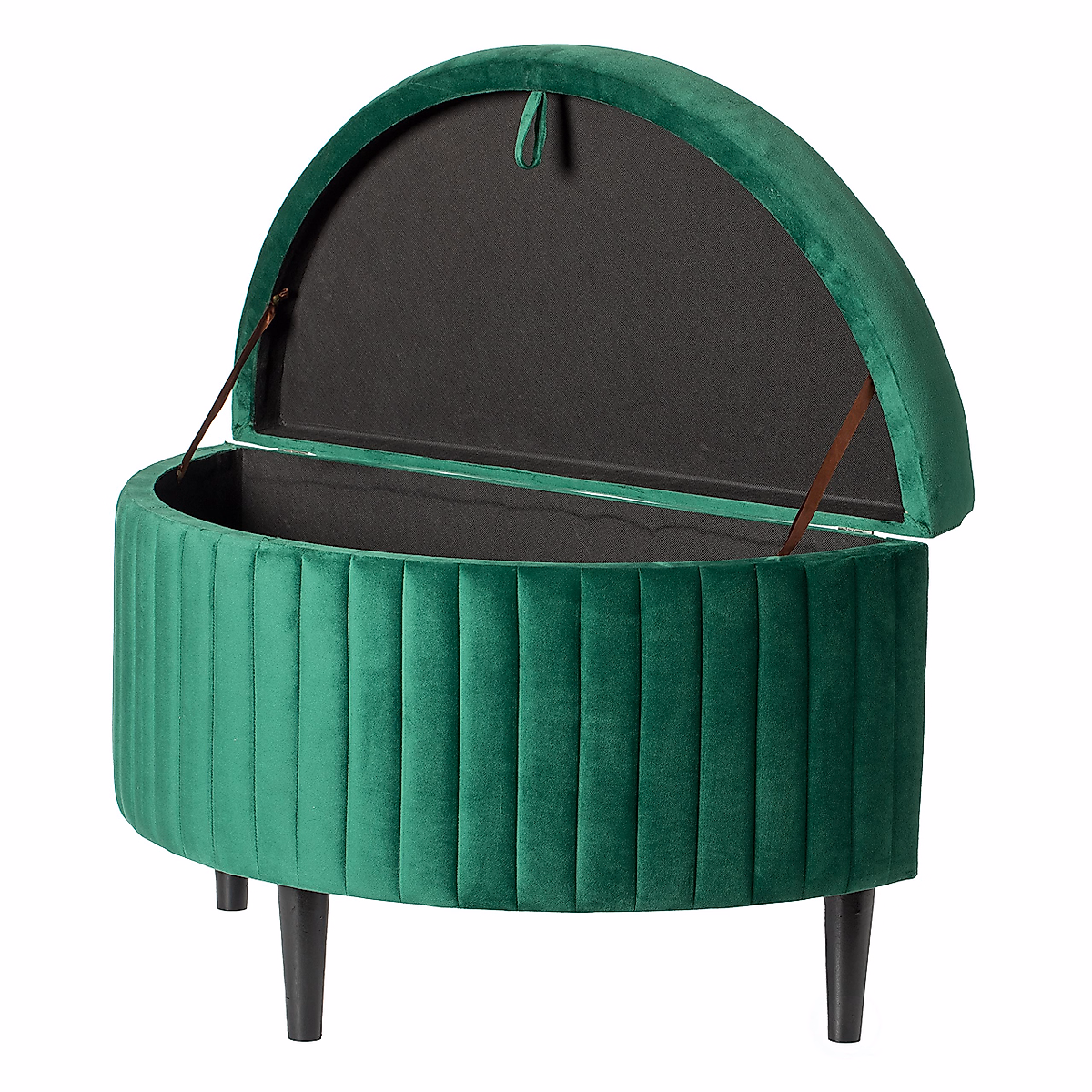 Half Moon Modern Velvet Tufted Storage Ottoman Bench, Green
