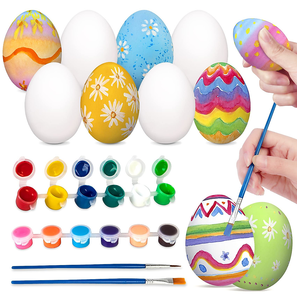 Easter Crafts for Kids, 8 Pcs DIY Coloring Egg Painting Kit Easter Squishy Stress Relief Toys Slow Rising White Squishies Eggs Easter Basket Stuffers Gifts Party Favors Classroom Prize Supplies
