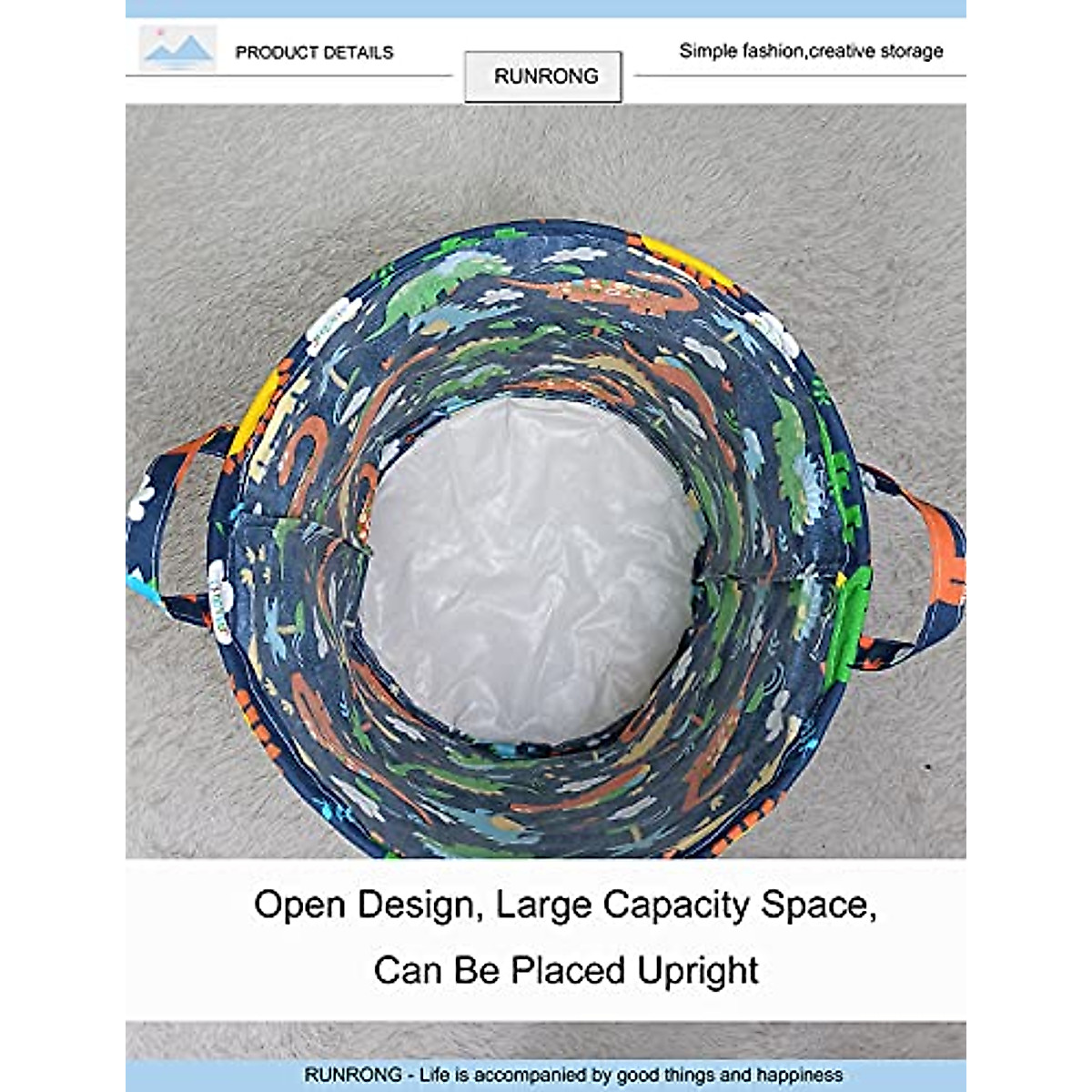 CherryPig RUNRONG Large Size Round Storage Basket Foldable Waterproof Canvas Laundry Hamper with Handles Nursery Organizer for Bedroom/Living Room/Bathroom(Round Dinosaur Paradise)