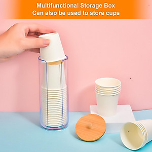 AIMIXUN 2 Pcs Cotton Round Holder, Cotton Pad Holder with Bamboo Lids, Makeup Storage Cotton Pad Dispenser Bathroom Canisters Bamboo Bathroom Storage Jars Storage Containers Clear Plastic