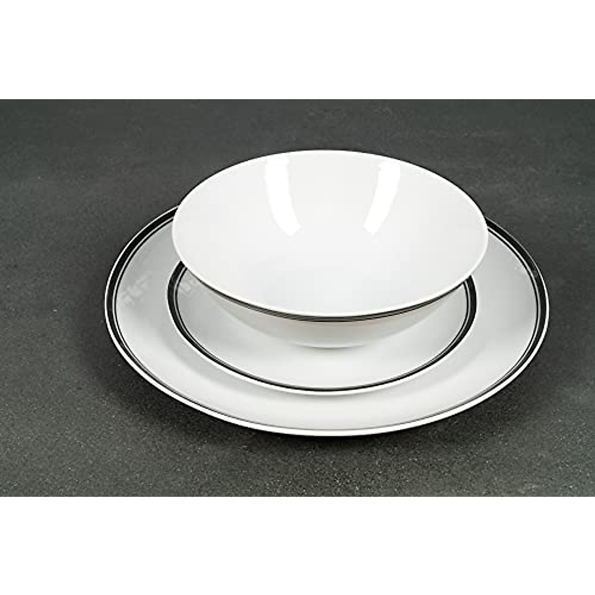 10 Strawberry Street Café Stripe 16 Piece Coupe Dinnerware Set, Black