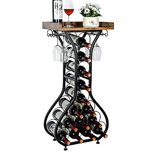 14 Bottles Wine Rack Console Table Freestanding Floor Wine Storage Organizer with Glass Holder Adjustable Feet Wood Top 35.4" H