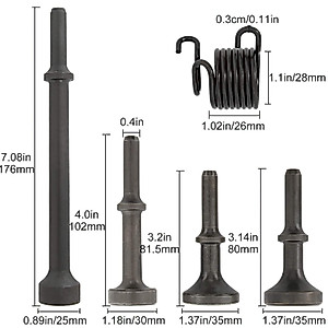 5 Pcs Air Hammer Bits Set, 0.401 Shank Smoothing Pneumatic Air Hammer Pneumatic Chisel Bits Tools Kit, Extended Length Hammer Tool With Spring.
