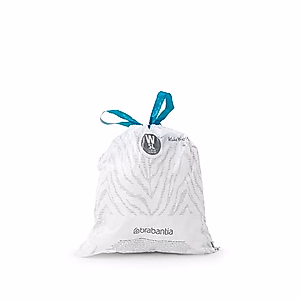 Brabantia PerfectFit Trash Bags (Size W/1.3 Gal) Thick Plastic Trash Can Liners with Drawstring Handles (40 Bags)