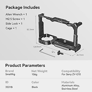 SmallRig Cage with Built-in Quick Release Plate for Arca-Swiss and Cold Shoe for Sony ZV-E10-3531