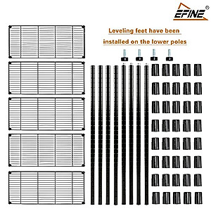 EFINE 2-Pack 5-Shelf Shelving Unit, Adjustable, Heavy Duty Carbon Steel Wire Shelves, 150lbs Loading Capacity Per Shelf, Units and Storage for Kitchen Garage (30W x 14D 60H) Black, S200-5X2