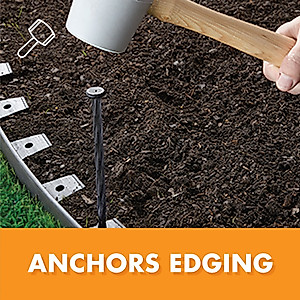 EasyFlex No-Dig Landscape Edging with Anchoring Spikes, 2.7 in Tall Decorative Stone-Look Garden Border, 15 Foot Kit, Brown | EasyFlex 1989N-24C Spiral Landscape Edging Anchoring Spikes, 24 Count