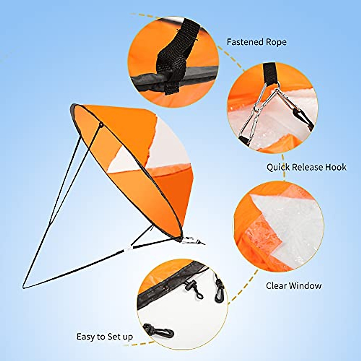 VGEBY1 Wind Sail, PVC Foldable Board Wind Sail Wind Paddle with Transparent Window for Kayak Canoes Inflatables Boats (Orange)
