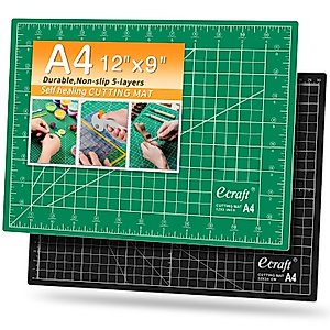 Ecraft Self Healing Sewing Mat - 9" x 12" Double Sided 5-Ply Cutting Mat for Craft, Sewing, Fabric,Quilting,Scrapbooking Project - Rotary Board Mats in Green/Black