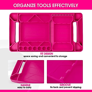 DuraTech Flexible Tool Tray, Silicone Tool Holder for Mechanics Storage, Heat and Chemical Resistant Tool Organizer for Automotive, Industry and Household(3pack Pink)