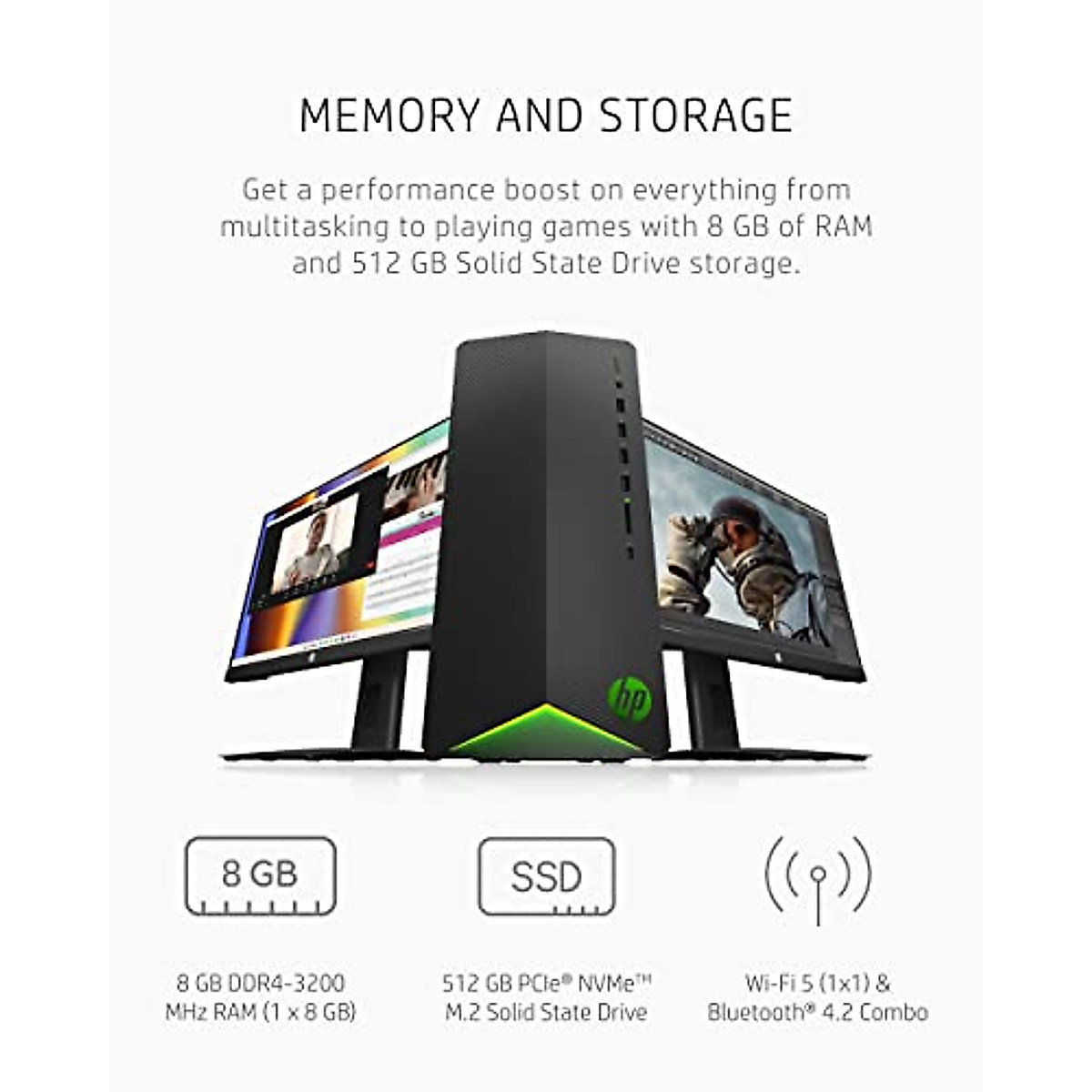 HP Pavilion Gaming Desktop, AMD Radeon RX 5500, AMD Ryzen 3 5300G Processor, 8 GB RAM, 512 GB SSD, Windows 11 Home, 9 USB Ports, Keyboard and Mouse Combo, Pre-Built PC Tower (TG01-2022, 2022)