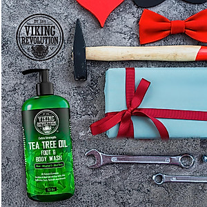 Viking Revolution Tea Tree Body Wash Soap for Men - Helps Athlete's Foot, Jock Itch, Eczema & Body Odors - Extra Strength Tea Tree Oil Men's Body and Foot Wash