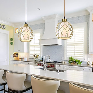 Ruzectt Plug in Pendant Light,Hanging Light with Plug in Cord,Gold Hanging Lamp with Dimmable Switch,15 ft Golden Cotton Cord,Hanging Light Fixture for Kitchen Living Room Bedroom (Bulb Included)