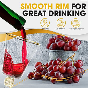 BERKWARE Premium Wine Glasses Set of 2 - Crystal Long Stem Wine Glass Goblet with Gold Rim & Rhinestone Design - 14.7 oz