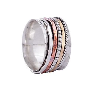Silver Eternity Spinner Meditation Ring 925 Sterling Silver Anxiety Ring for Women Wide Band Sterling Silver Ring for Women (Ring Size 7)