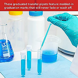 Globe Scientific 137038-100 LDPE Graduated Transfer Pipet, Large Bulb, Sterile, Individually Wrapped, Cellophane Pack, 145mm Length, 5.0mL Capacity (Pack of 100)