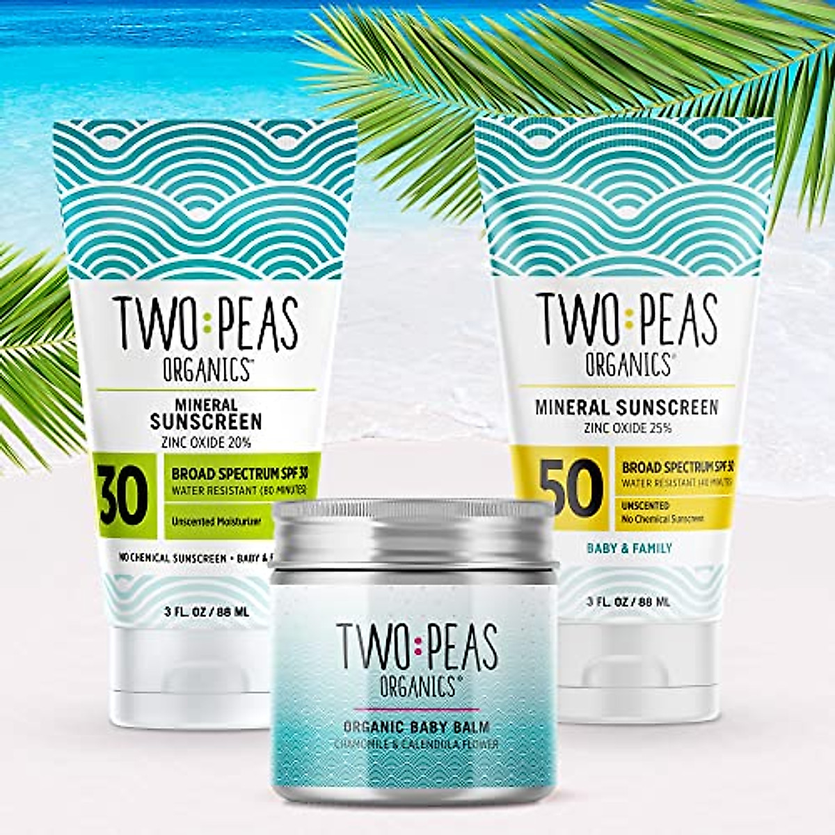 Two Peas Organics - All Natural Organic SPF 30 Sunscreen Lotion - Coral Reef Safe - Baby, Kid & Family Friendly - Chemical Free Mineral Based Formula - Waterproof & Unscented - 3oz (1 Pack)