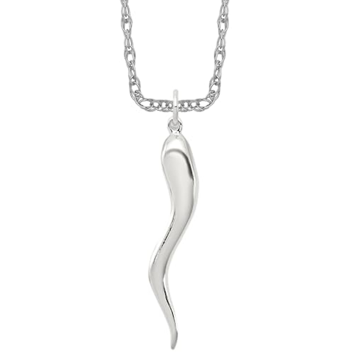 925 Sterling Silver Cornicello Italian Horn Necklace Lucky Protection Amulet Pendant Chilli Pepper Charm 40mm x 6mm Only