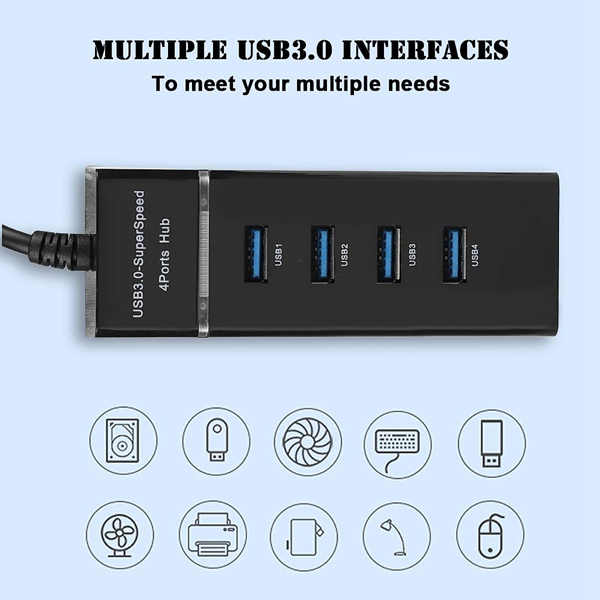 4 Port USB3.0 HUB - 5Gbps Charging Dock Station - Ultra-Slim - Plug & Play with LED - Charging Hub Adapter - for Phone/Tablet/PC/Windows