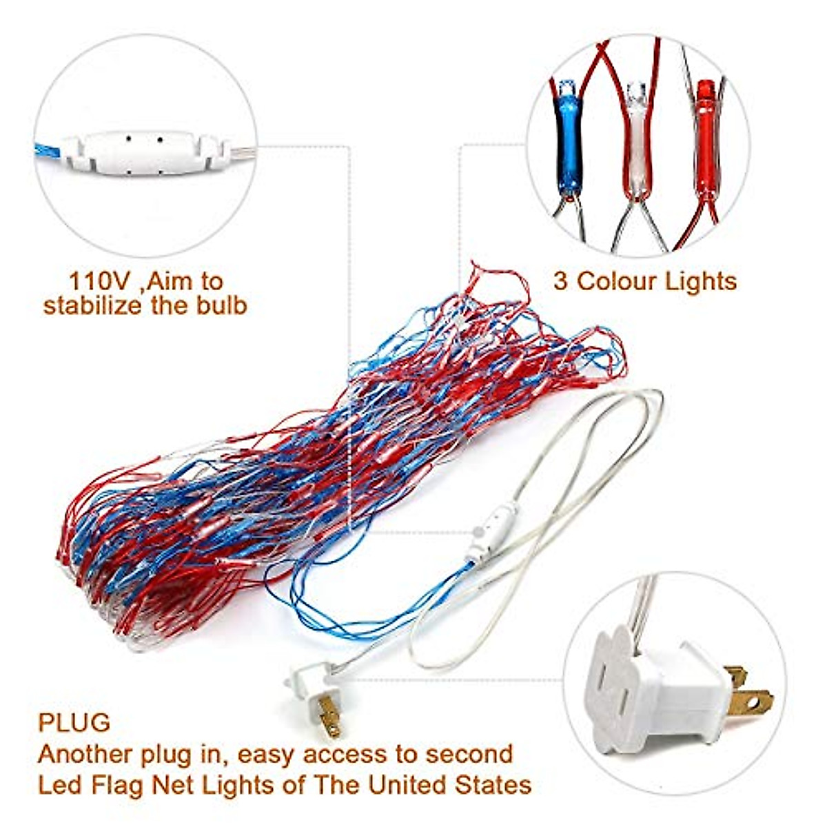 420 LED American Advanced Flag String Lights, Waterproof Led Flag Net Light of The United States for Yard,Garden Decoration, Festival, Holiday, Party Decoration,Christmas Decorations (Plug in Power)