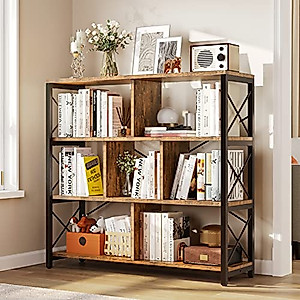 YITAHOME 4 Tier Bookshelf, Free Standing Cube Bookcases and Bookshelves, Industrial Furniture Wide Bookshelf Display Cabinet Open Storage Book Shelf for Living Room Bedroom Home Office, Rustic Brown