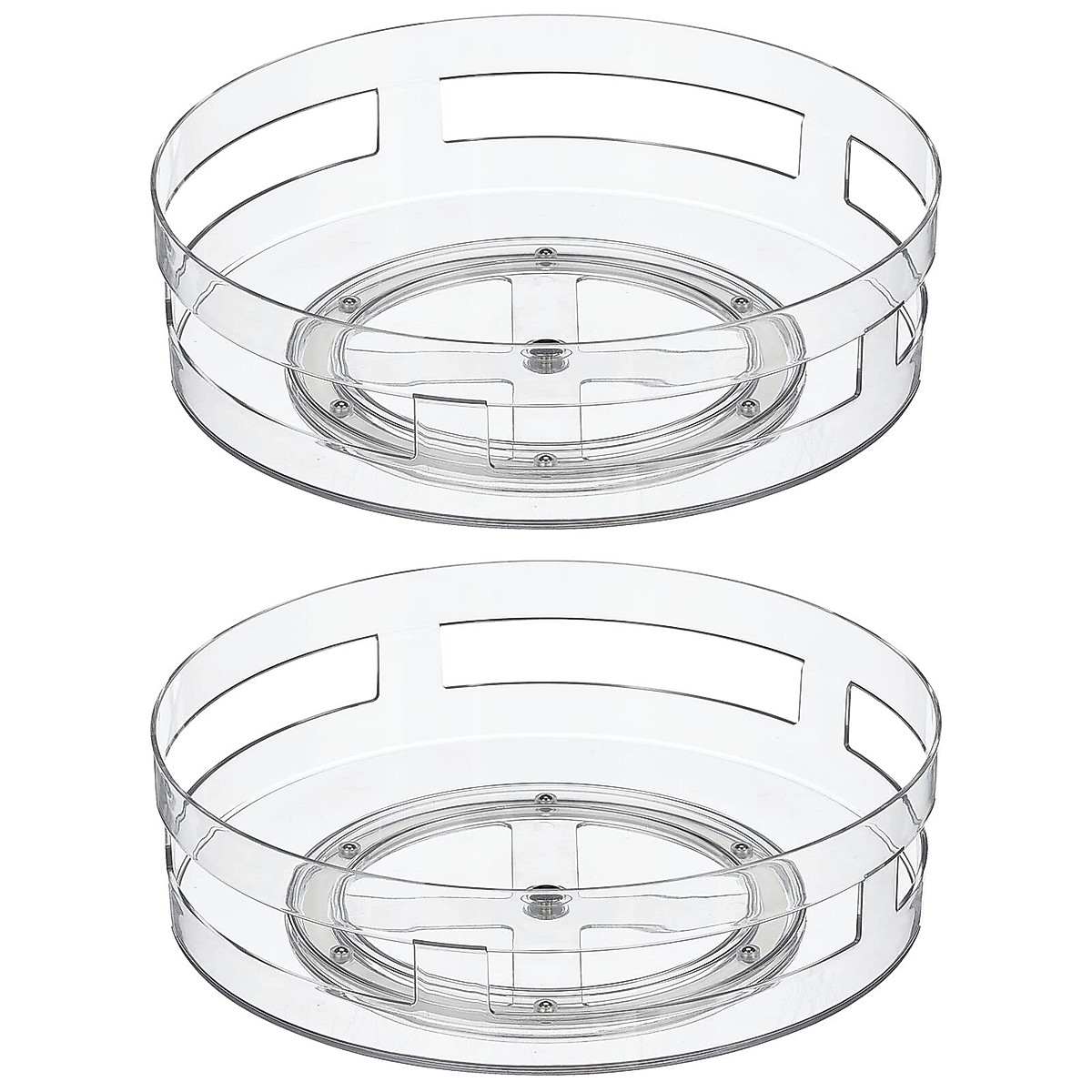 mDesign Lazy Susan Turntable Plastic Open Vented Spinner for Kitchen/Bathroom, Pantry, Fridge, Cupboards, Counter Organizing, Fully Rotating Organizer for Food, 11.5" Round - 2 Pack, Clear