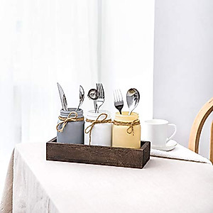 Dahey Decorative Mason Jar Centerpiece Wood Tray with Artificial Flowers Rustic Country Farmhouse Decor for Herb Plants Home Coffee Table Dining Room Living Room Kitchen Garden