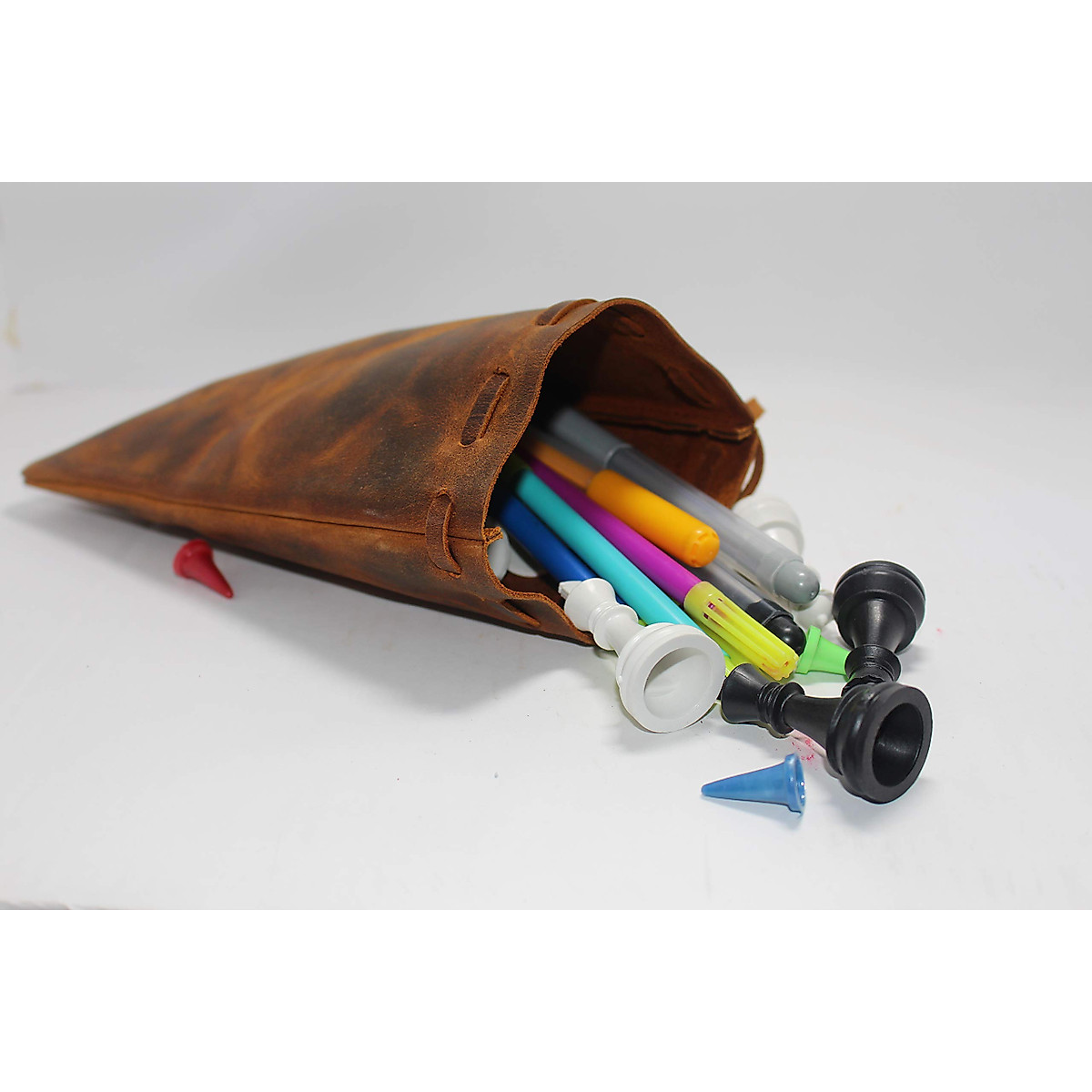 Leather Drawstring Pouch multipurpose Medieval coin waist bag (Vintage Brown, 21 cm x 15 cm)