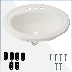 American Built Pro Lavatory Sink 20" x 17" x 7.5" Oval Shape White Color for Mobile Homes RVMH ABS Rust Free 3 Hole Heavy Duty Sink Perfect for RV, Bathroom, Bar, Farm, Mancave, Basement