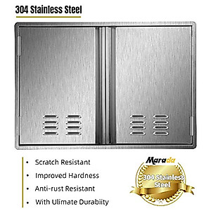Marada Outdoor Kitchen Doors,304 Stainless Steel Access BBQ Doors with Vents All Brushed Stainless Steel Flush Mount Double Wall Door for BBQ Island & Grill,Outdoor Kitchen(31'" W x 24" H)