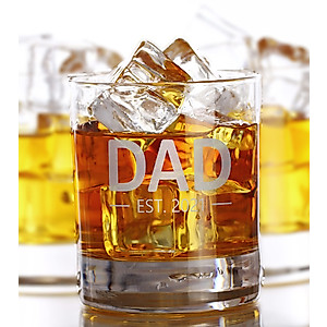 DAD EST 2021 Custom Personalized Whiskey Glass - Laser Engraved Etched Funny Gift for Dad Uncle Grandpa
