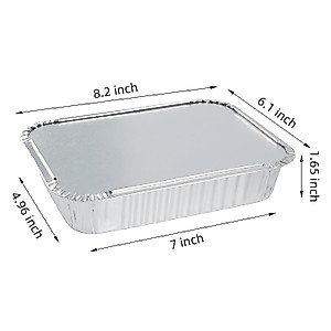 WANBAO 50 PACK 8.3"x6.2" Disposable Tin Foil Pans with Lids 2.25LB Aluminum Pans To Go Containers for Cooking, Baking, Catering Party Meal Prep, Take Out, Freeze